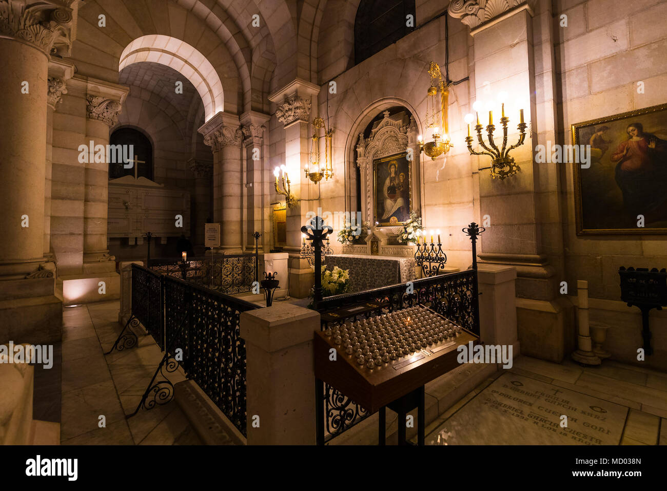 MADRID, SPAIN - 30 MARCH, 2018: Interior of the crypt Almudena ...
