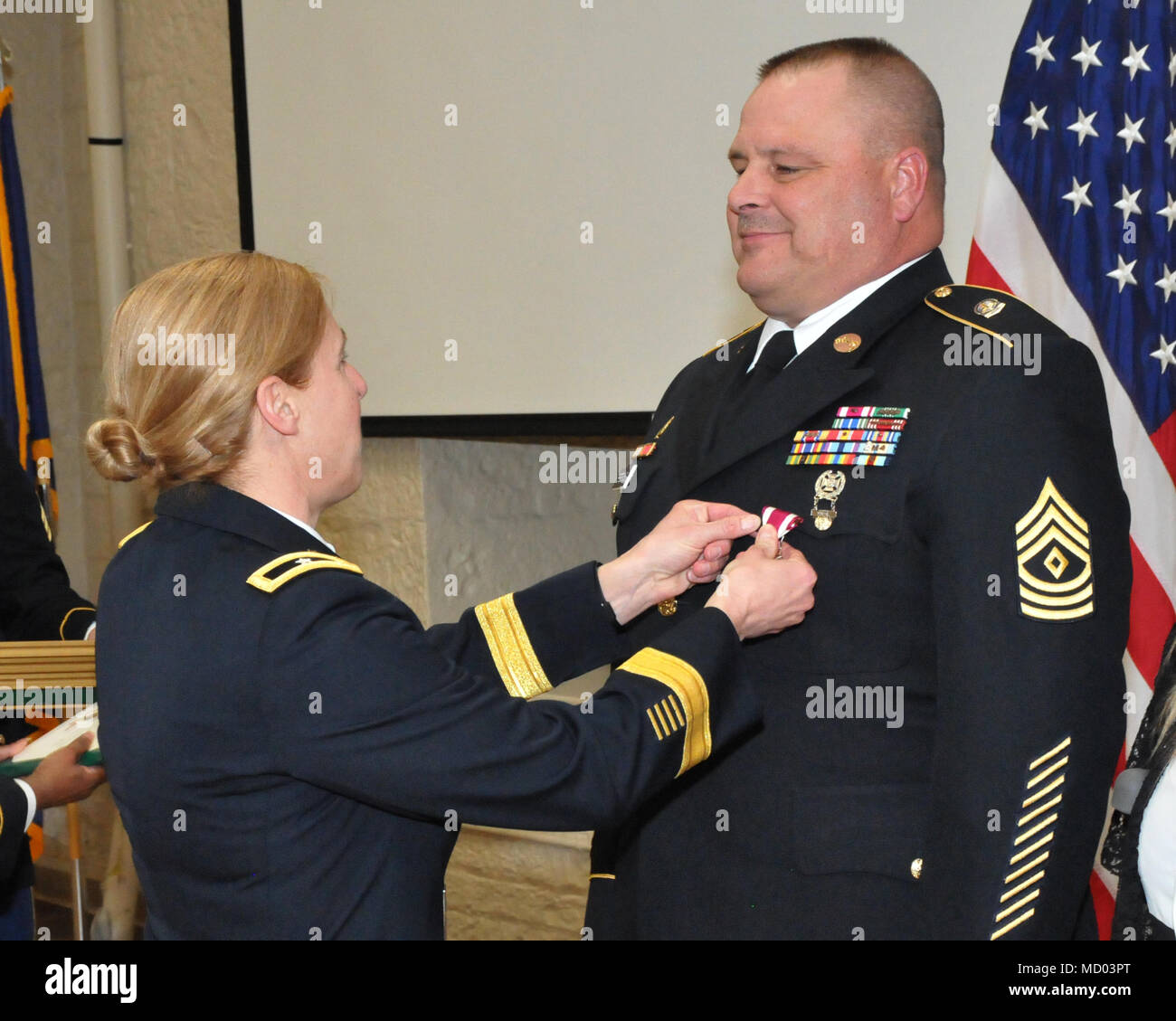 1st Sgt. Gary Friedrickson receives the Meritorious Service Medal from ...
