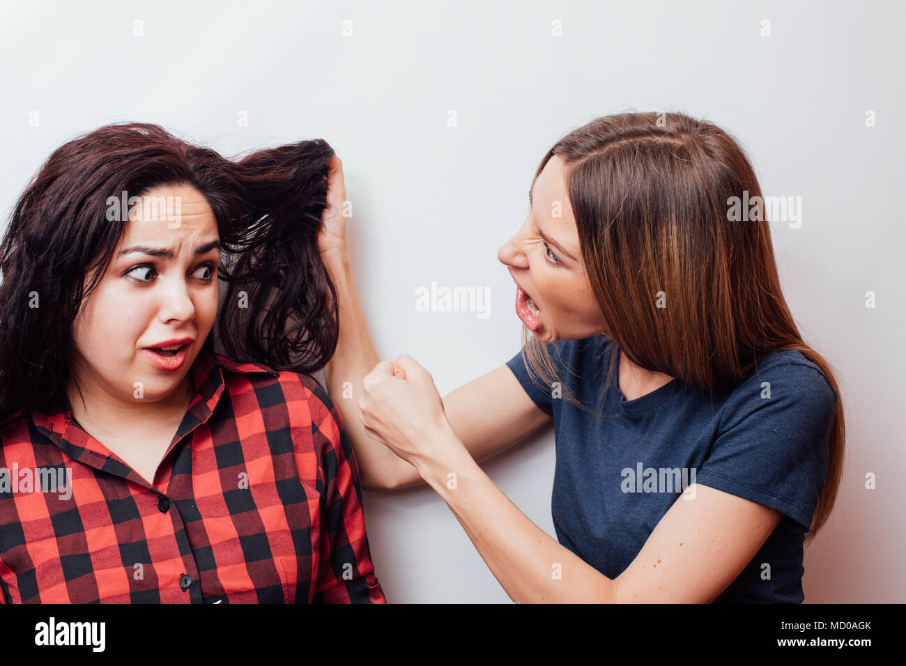 Screaming, hate, rage. Emotional, young face. Female half-length ...