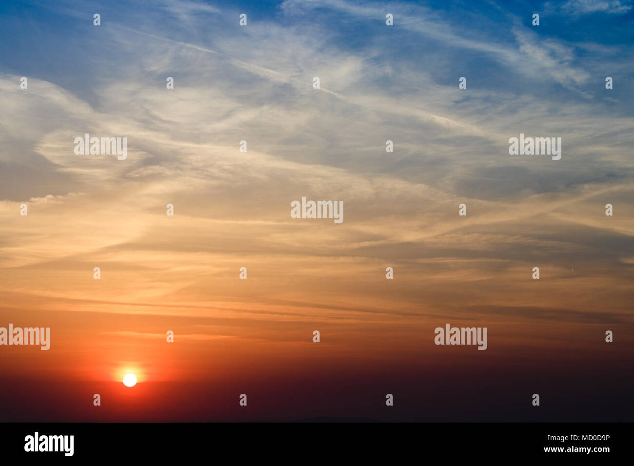 Natural Sunset Sunrise Over Field Or Meadow. Bright Dramatic Sky And Dark Ground. Countryside ...