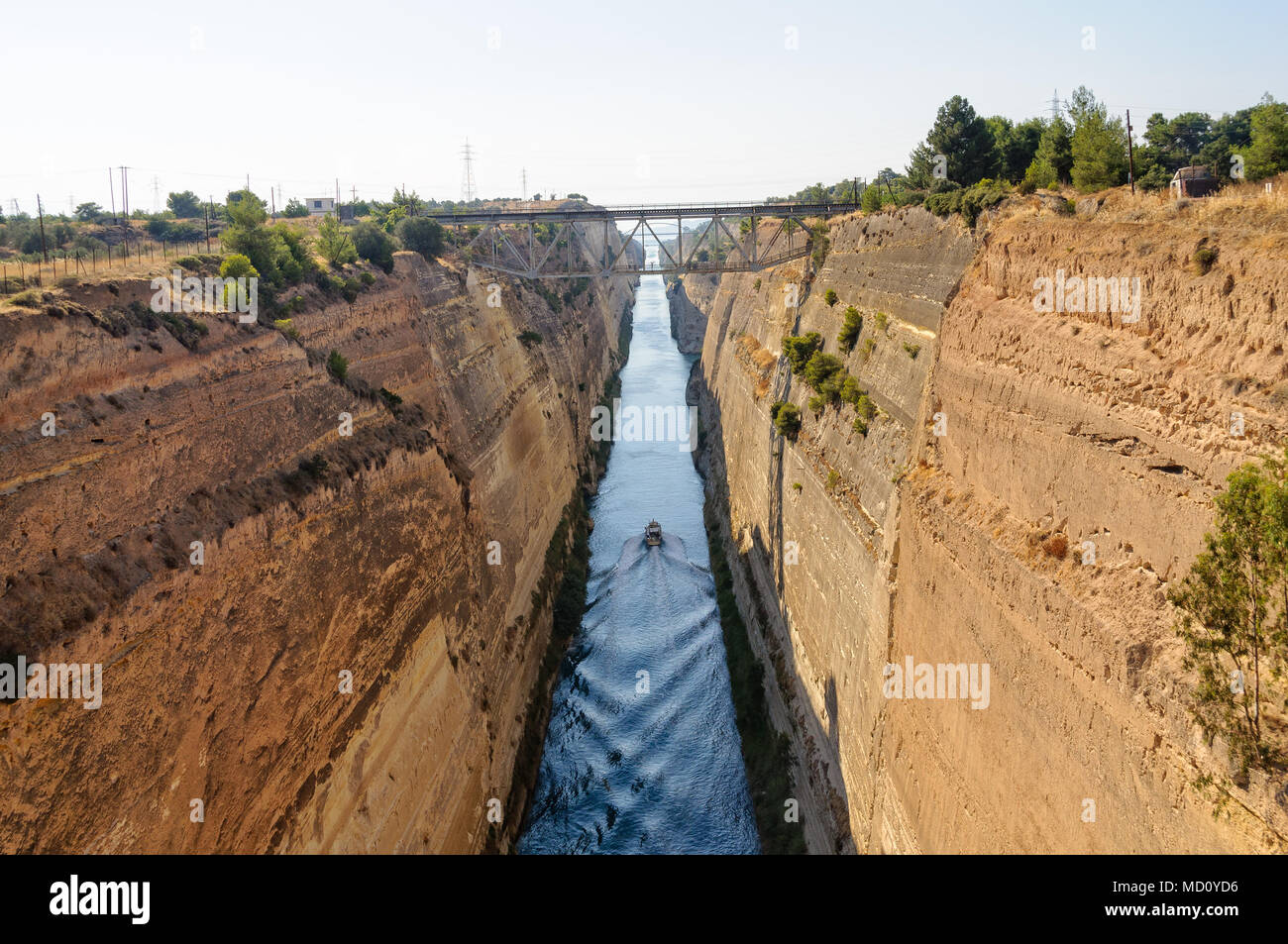Corinth Canal through the narrow Isthmus of Corinth between the Gulf of ...