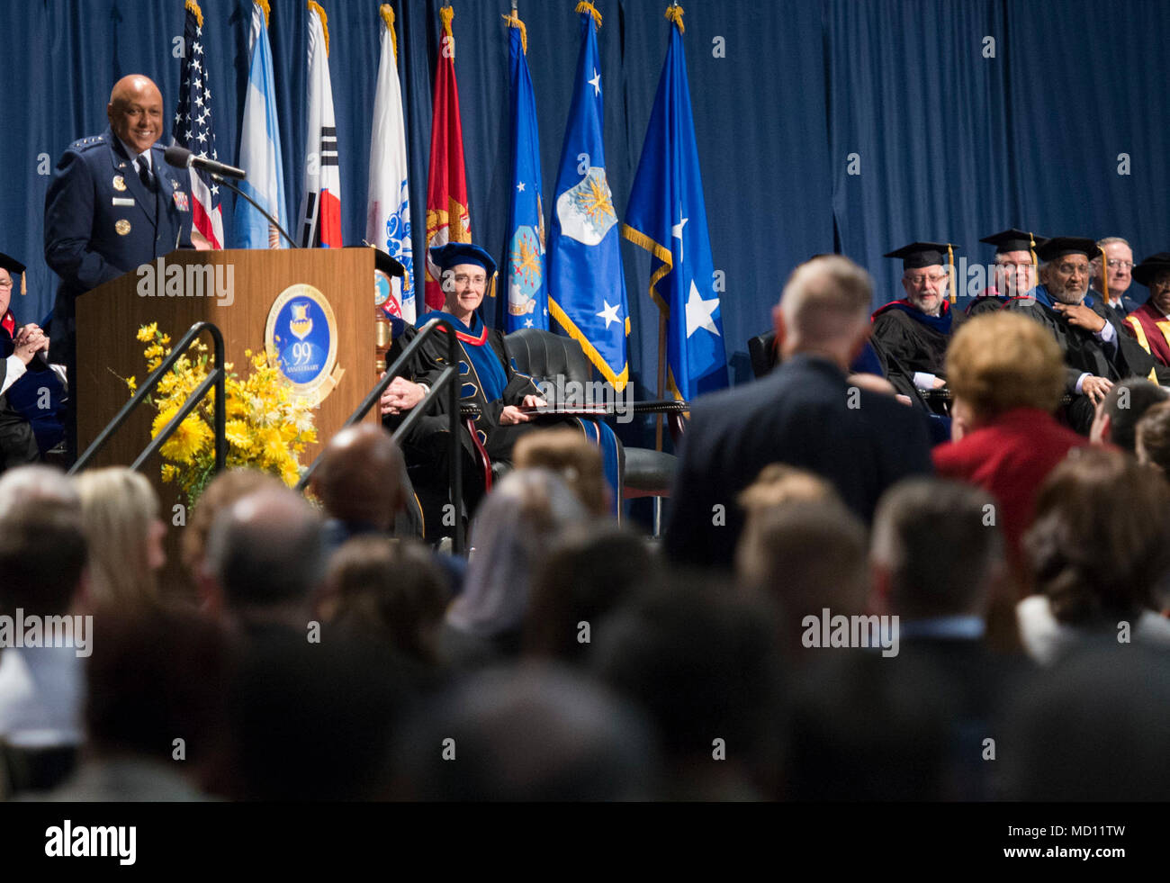Lt. Gen. Anthony Cotton, Air University commander, introduces a retired ...