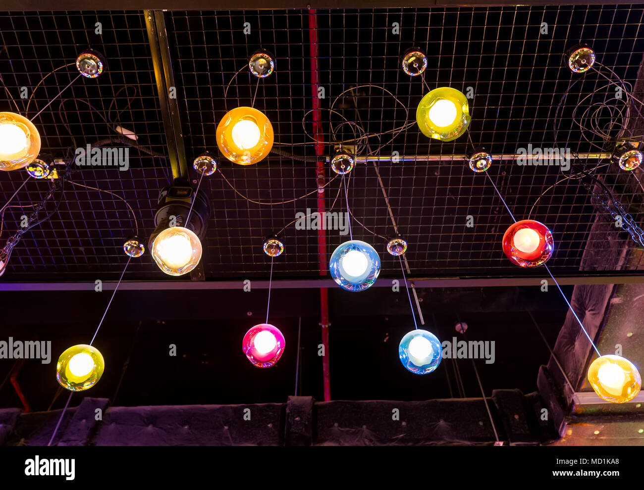 colorful bright lamps against a dark background Stock Photo - Alamy