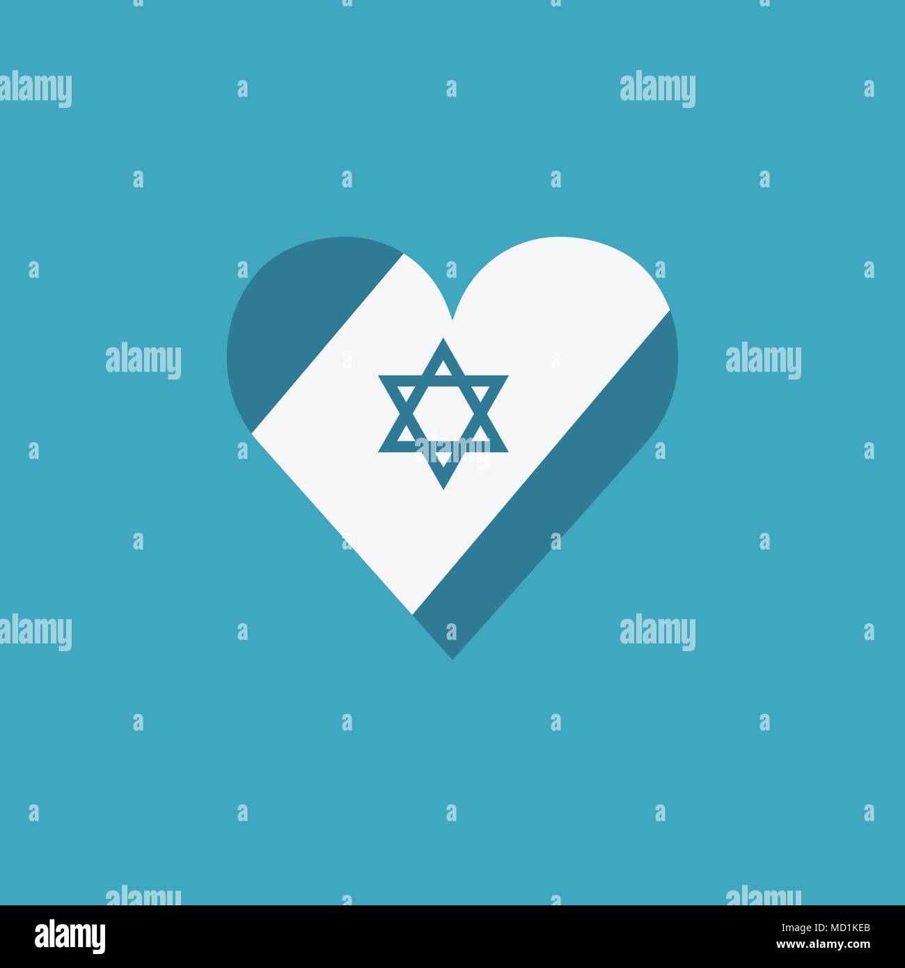 Israel flag icon in heart shape in flat long shadow design. Israel ...