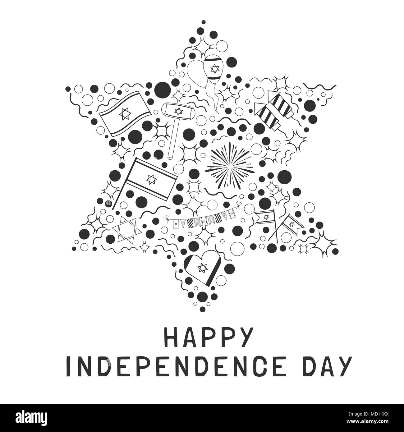 Israel Independence Day holiday flat design black thin line icons set ...