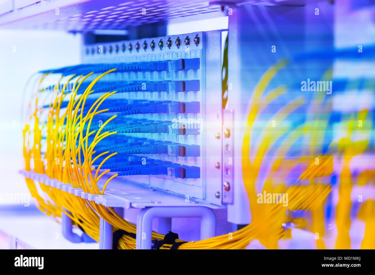 fiber optical cables connected to an optic ports Stock Photo - Alamy