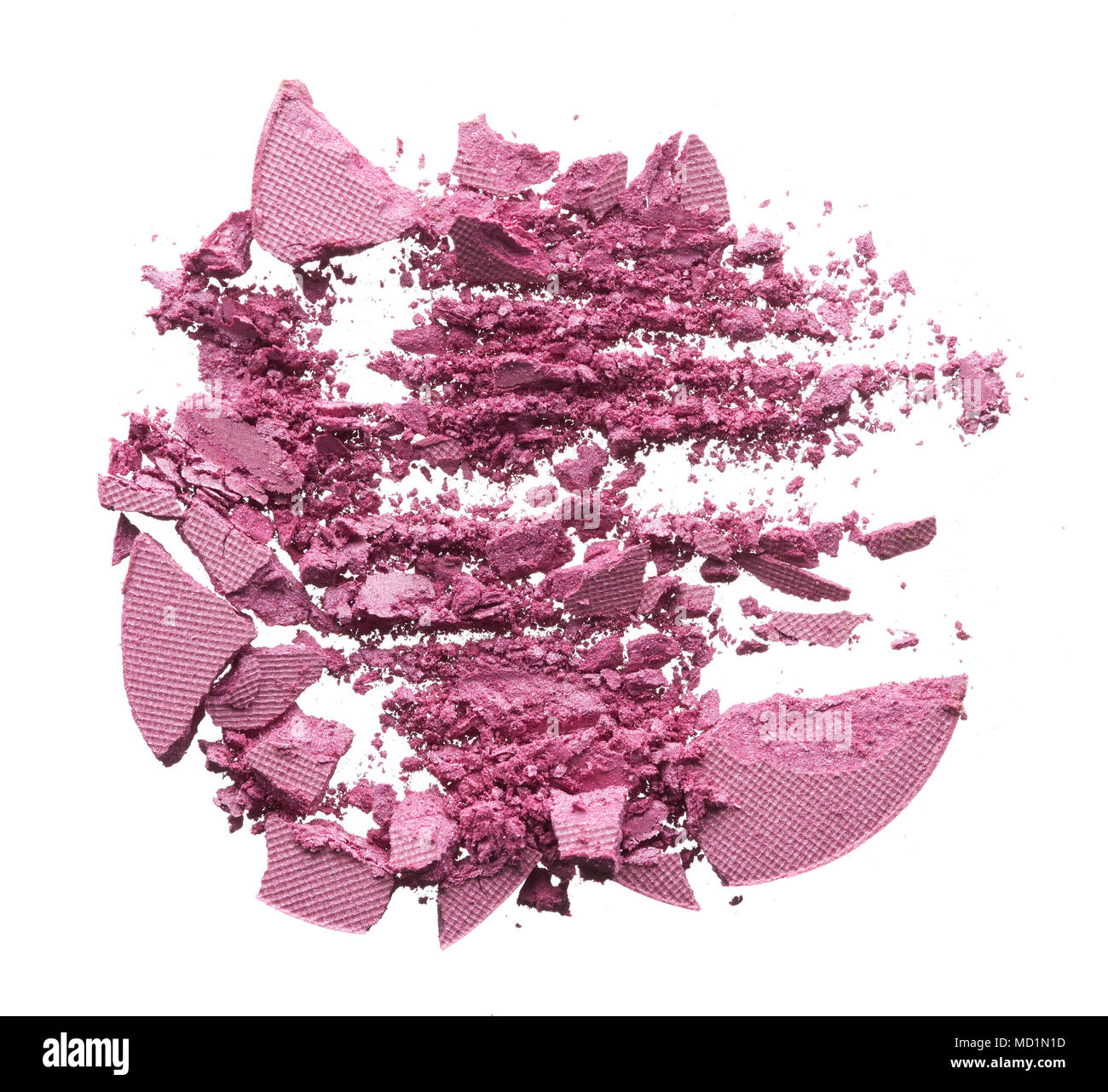 Crushed texture of gently pink eye shadow isolated on white background ...