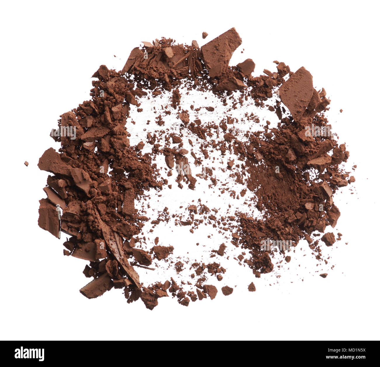 Crushed texture of dark brown eye shadow isolated on white background ...