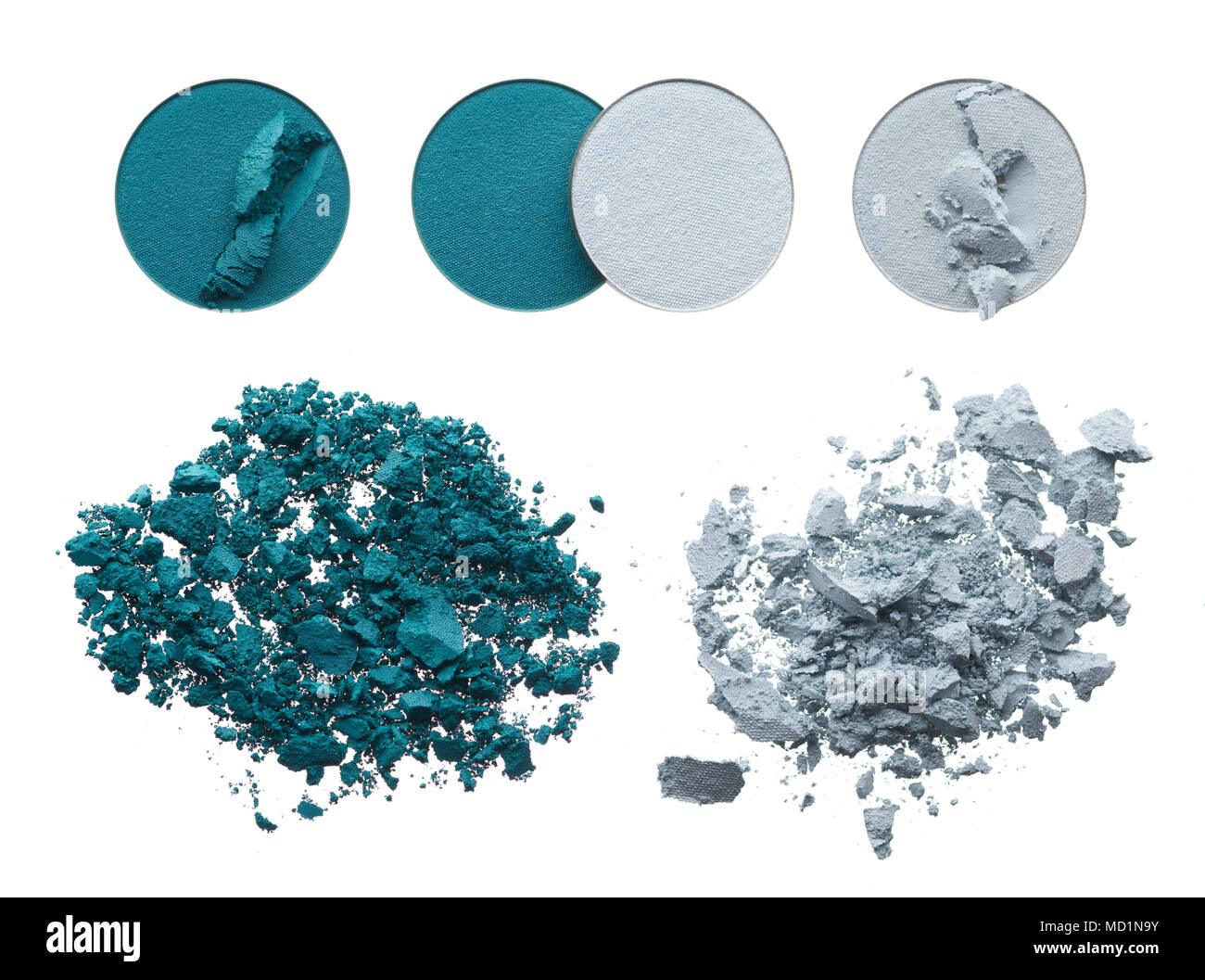 Crushed texture of navy blue and grey eye shadow isolated on white ...