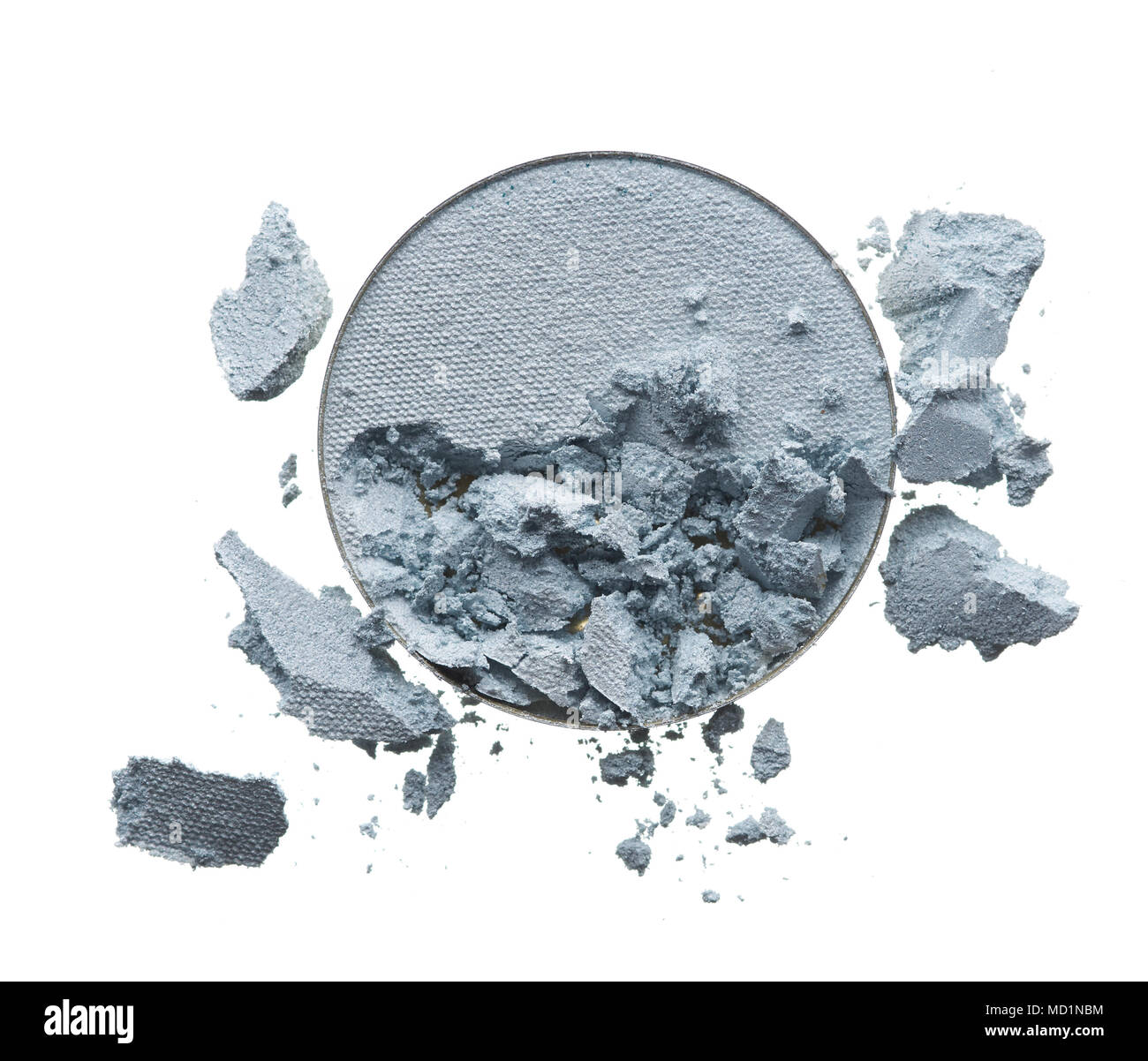 Crushed texture of light grey eye shadow isolated on white background ...