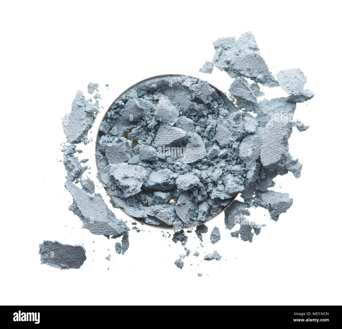 Crushed texture of light grey eye shadow isolated on white background ...