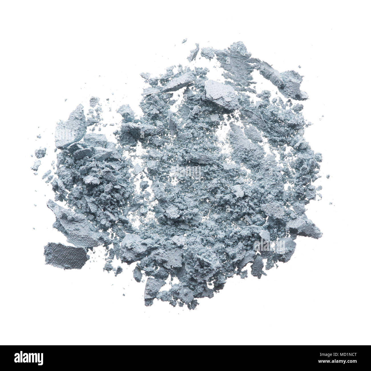 Crushed texture of light grey eye shadow isolated on white background ...