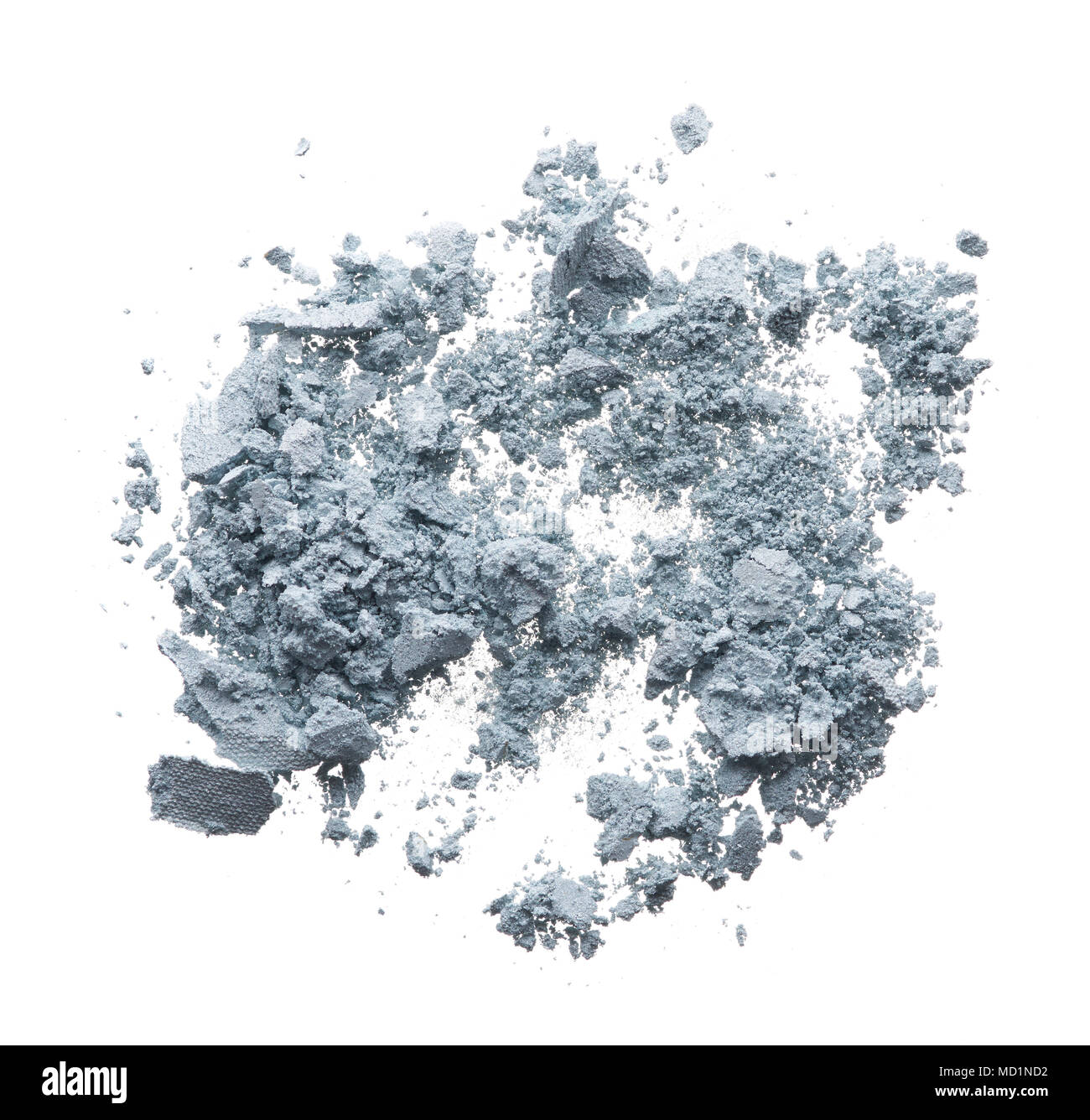 Crushed texture of light grey eye shadow isolated on white background ...