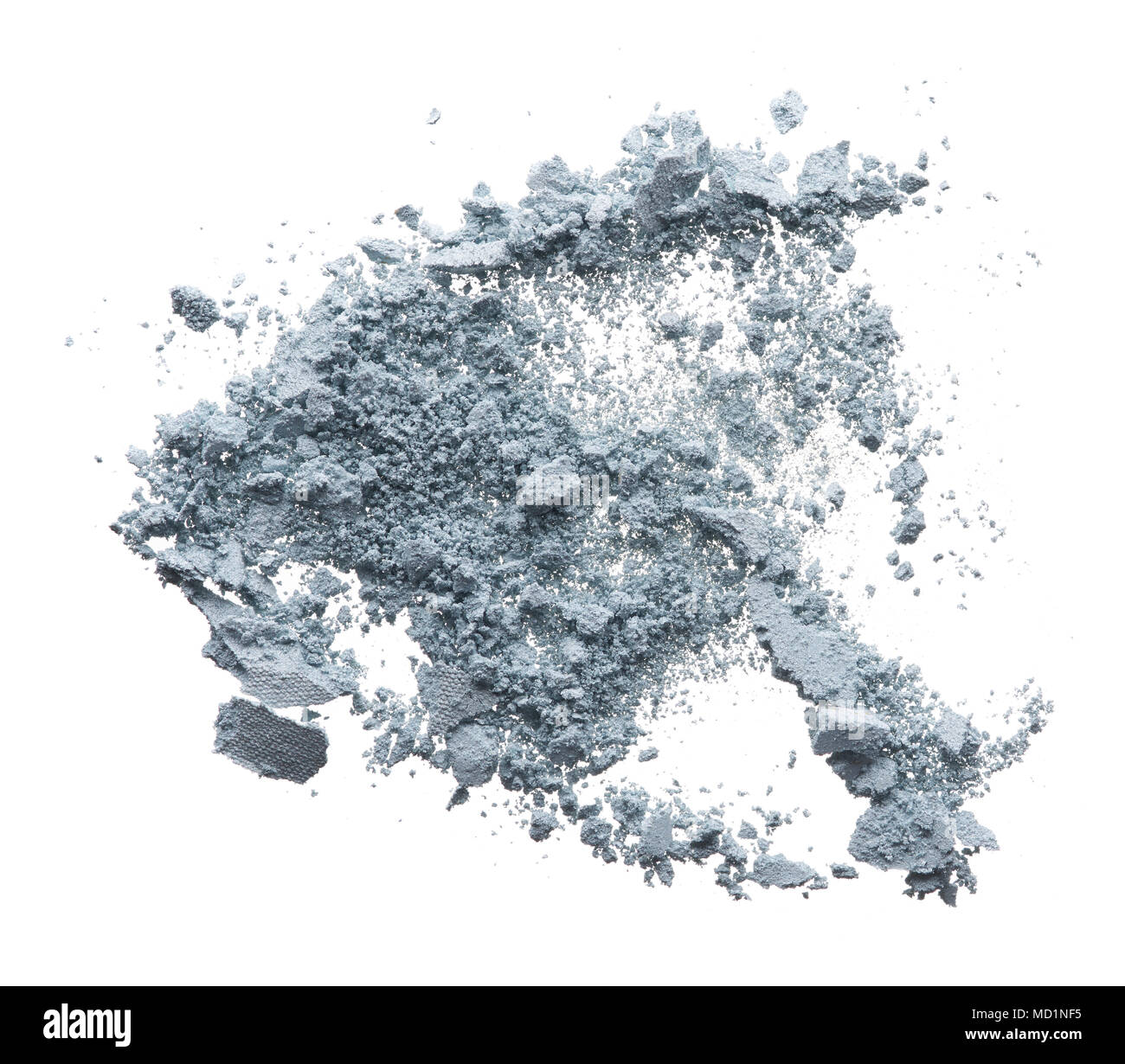 Crushed texture of light grey eye shadow isolated on white background ...