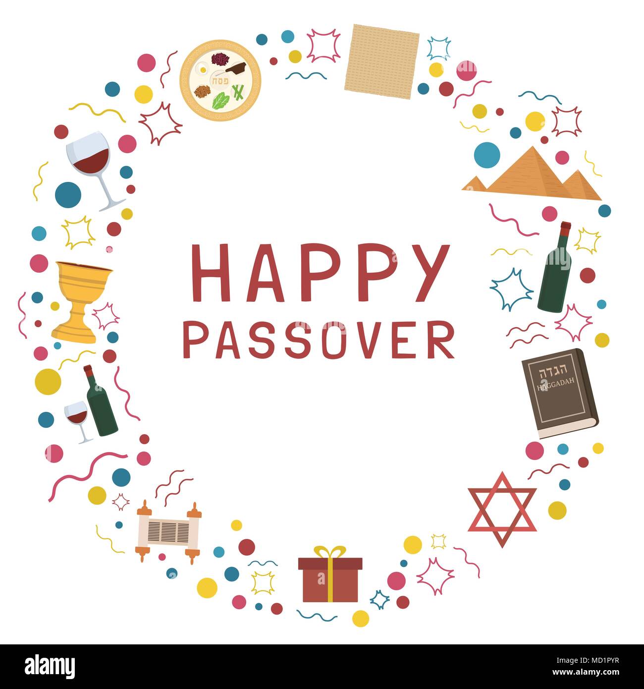 Frame with Passover holiday flat design icons with text in english ...