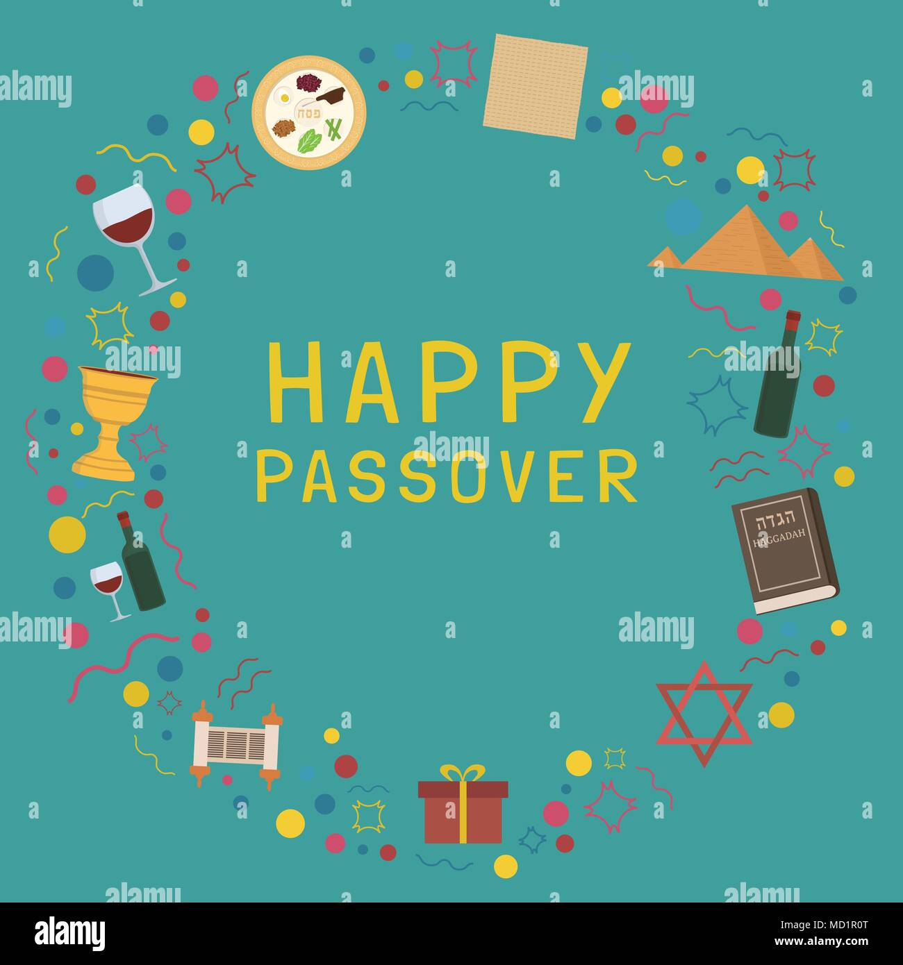 Frame with Passover holiday flat design icons with text in english ...