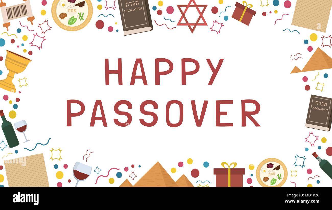 Frame with Passover holiday flat design icons with text in english ...