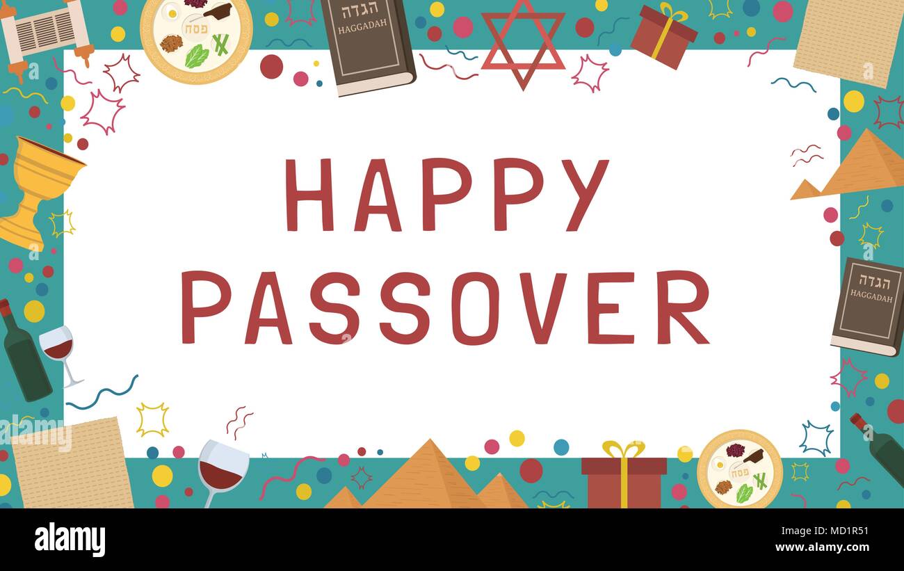 Frame with Passover holiday flat design icons with text in english ...