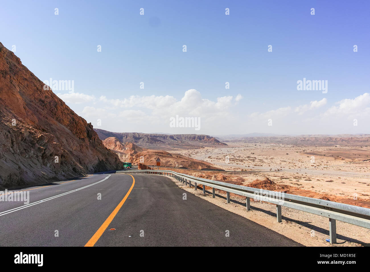 Asphalt road in desert Negev, Israel, road 40, transport infrastructure ...