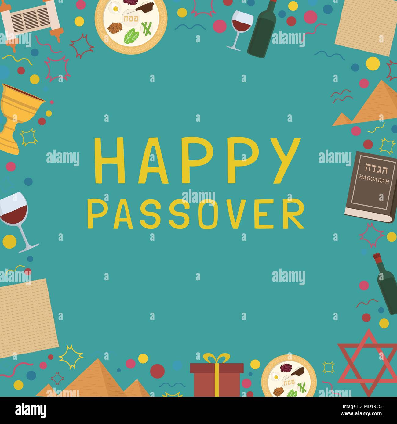 Frame with Passover holiday flat design icons with text in english ...