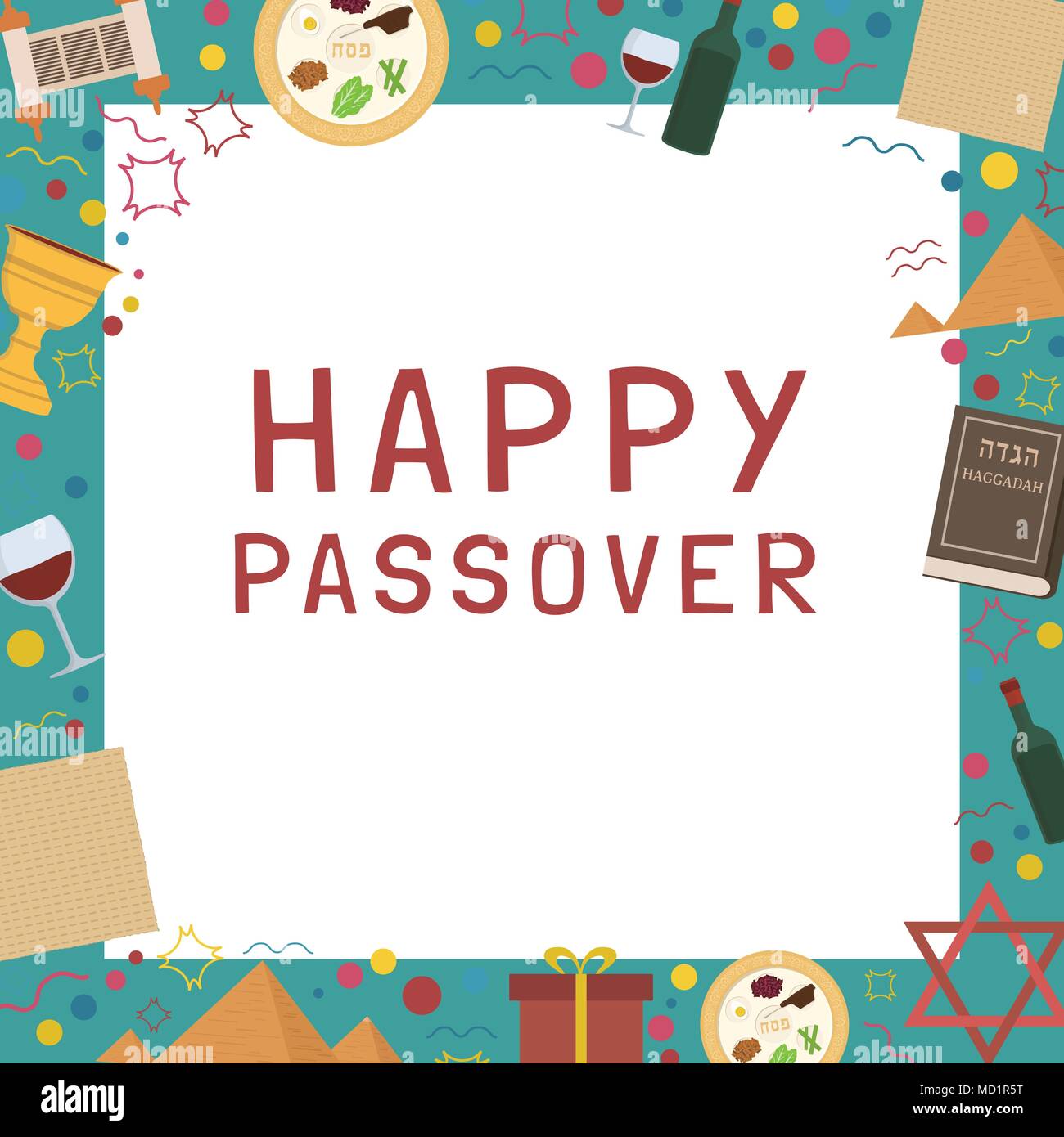 Frame with Passover holiday flat design icons with text in english ...
