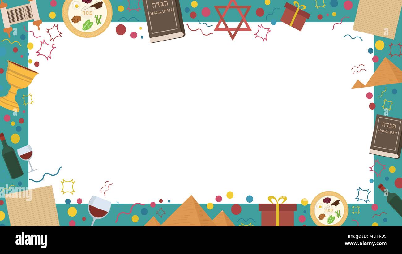 Frame with Passover holiday flat design icons. Template with space for ...