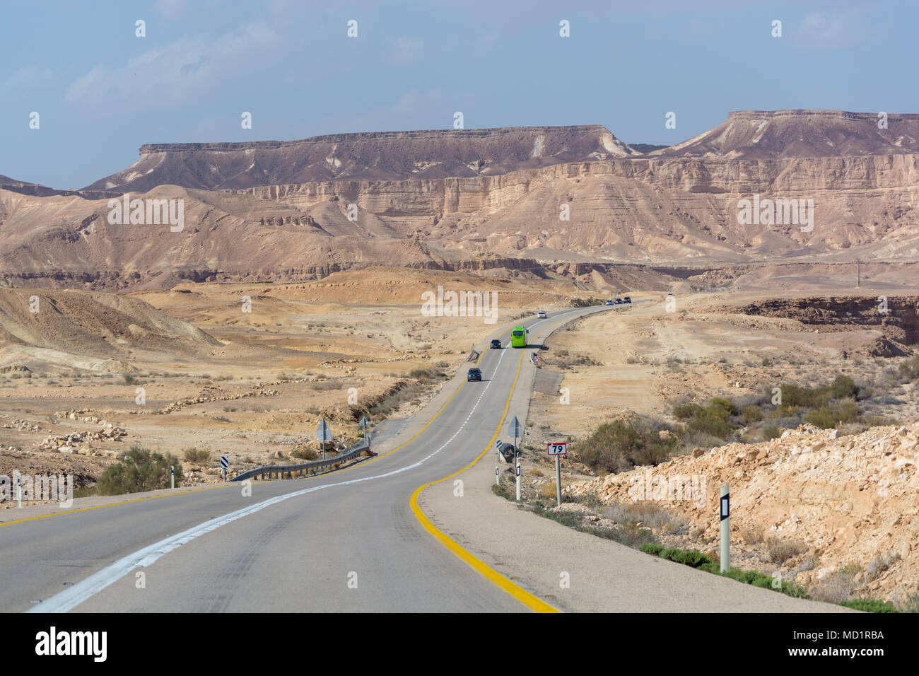 Asphalt road in desert Negev, Israel, road 40, transport infrastructure ...