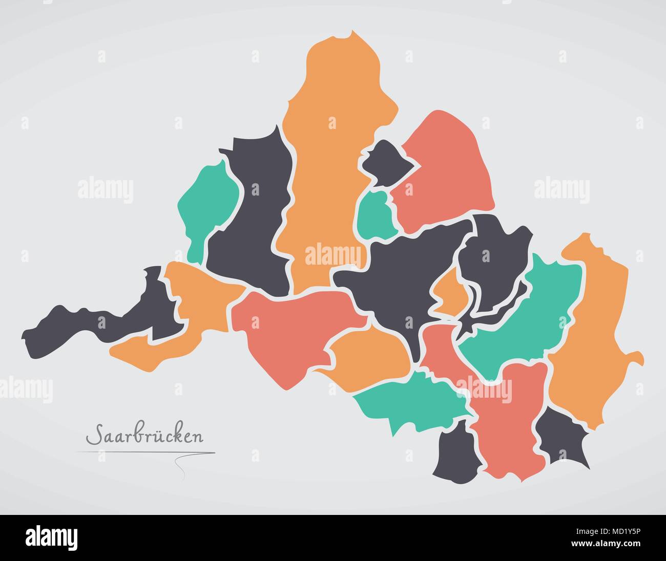 Saarbrucken Map with boroughs and modern round shapes Stock Vector ...