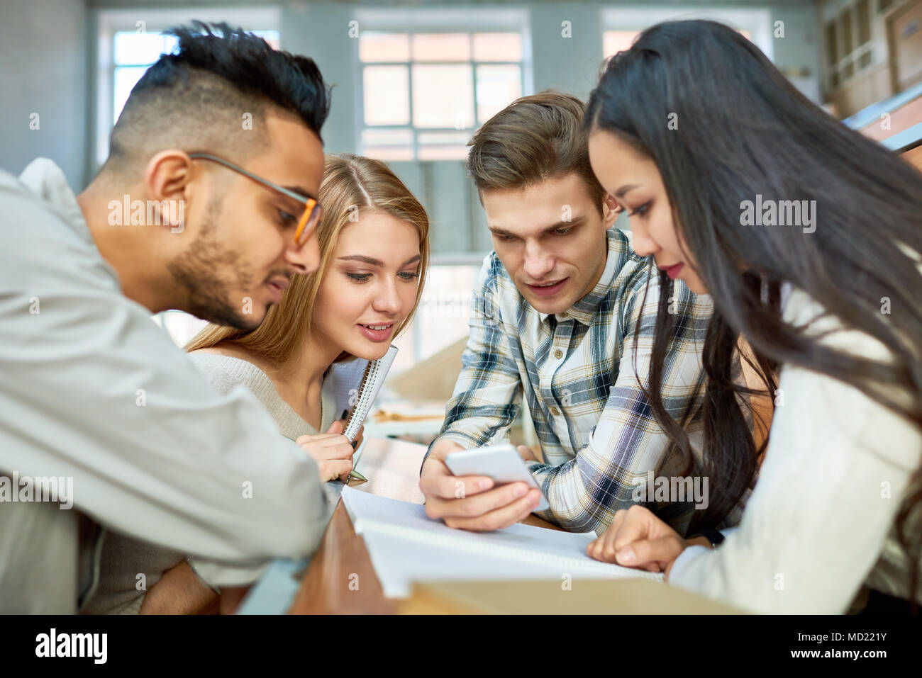 Group of Modern Students in College Stock Photo - Alamy