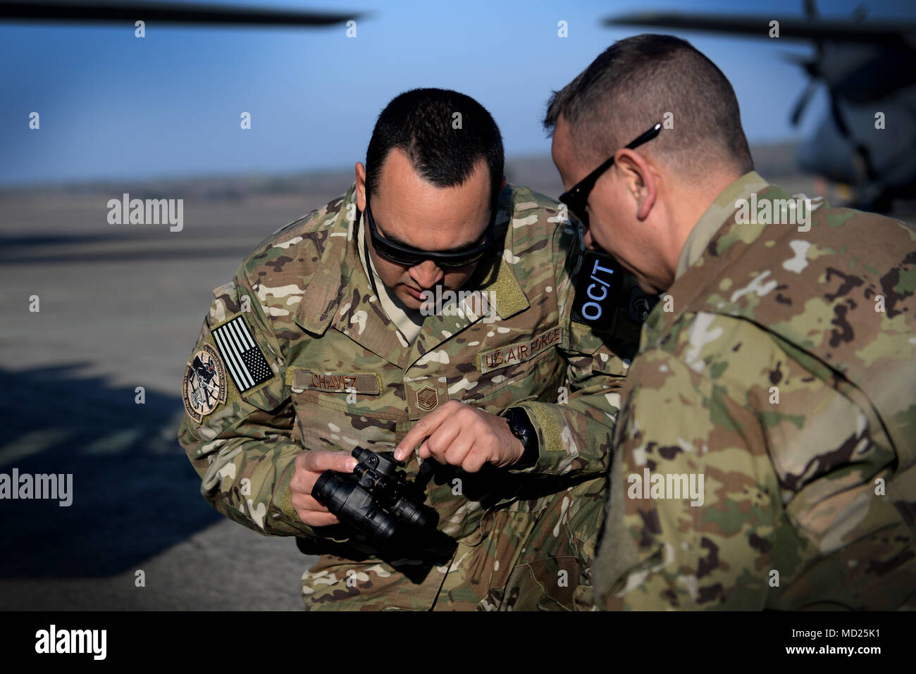 Master Sgt. Patrick Chavez, 34th Combat Training Squadron mission support flight chief, inspects ...