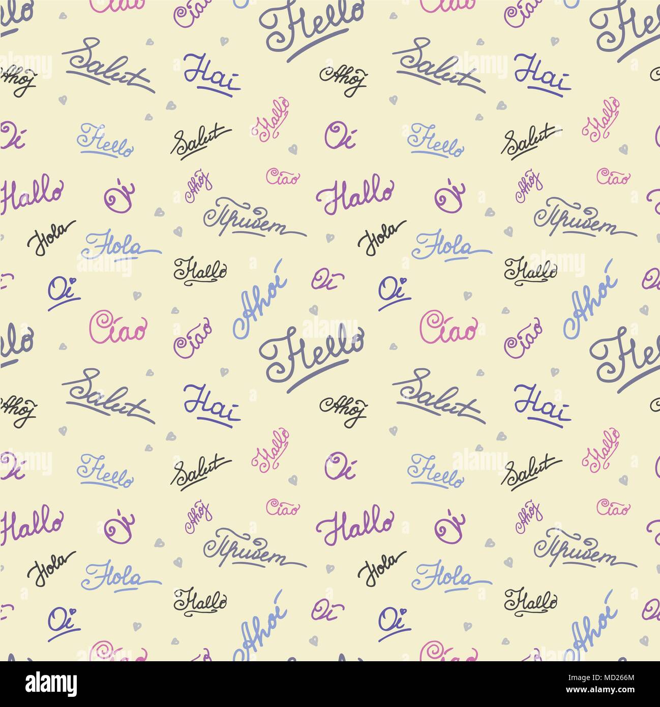 seamless pattern with hand lettering Hello on different languages,stock ...