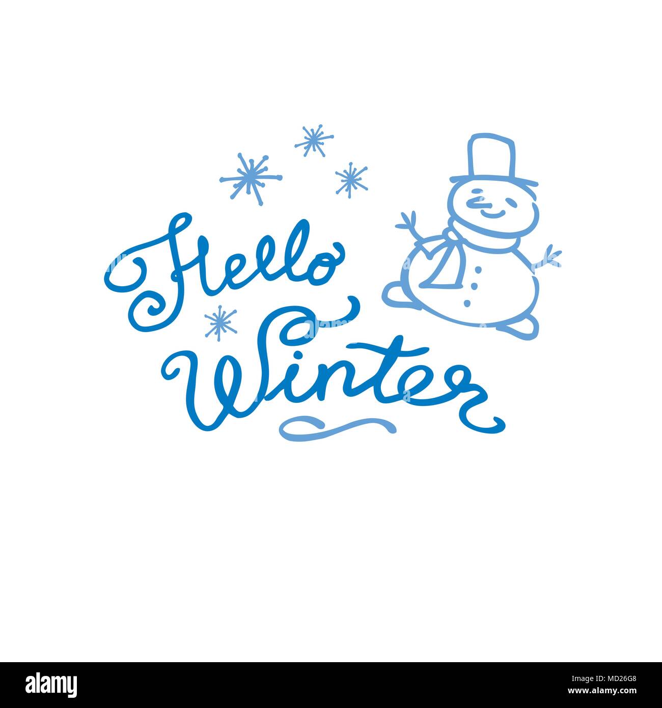 Hello winter text. Card design with custom calligraphy.Brush lettering ...