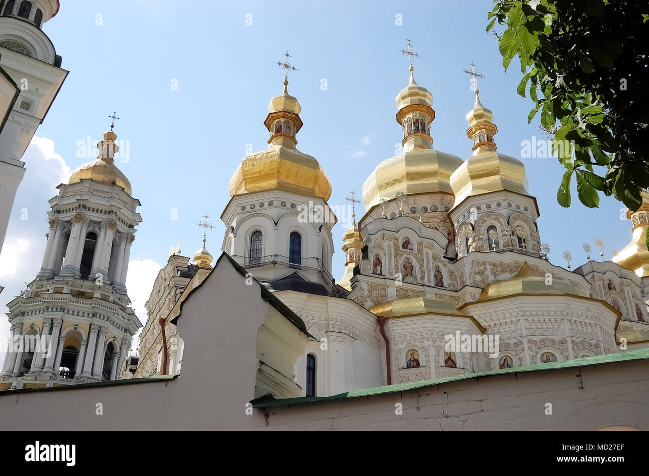 View of the golden shining domes of the Kiev-Pechersk Lavra - one of ...