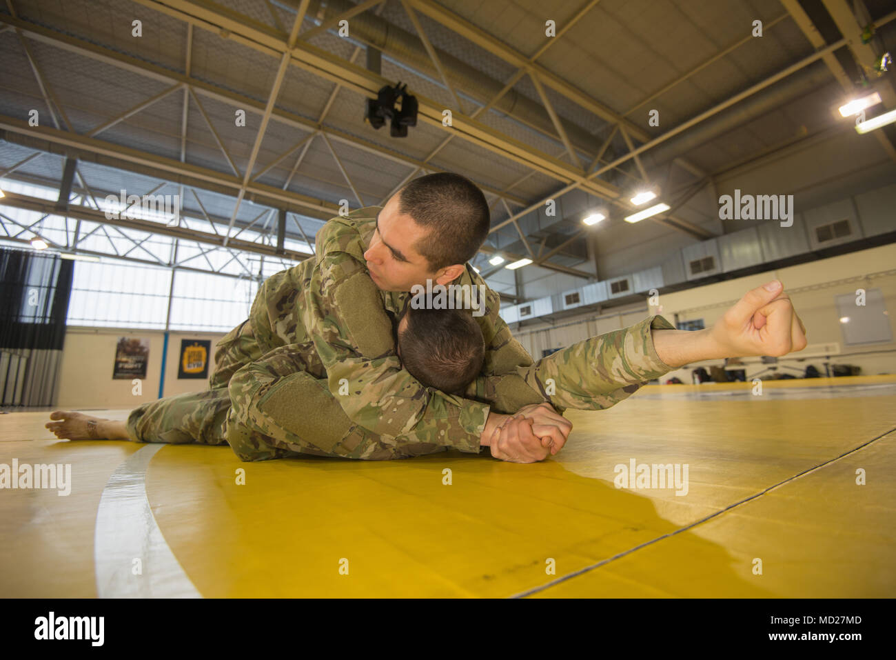 U.S. Army Sgt. Christopher Nathan, executes a headlock on Spc. Jacob ...