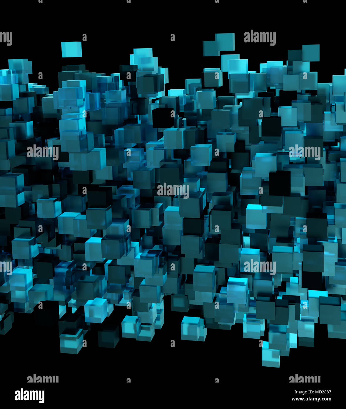 Abstract 3d rendering of chaotic cubes. Flying shapes in empty space. Futuristic background ...