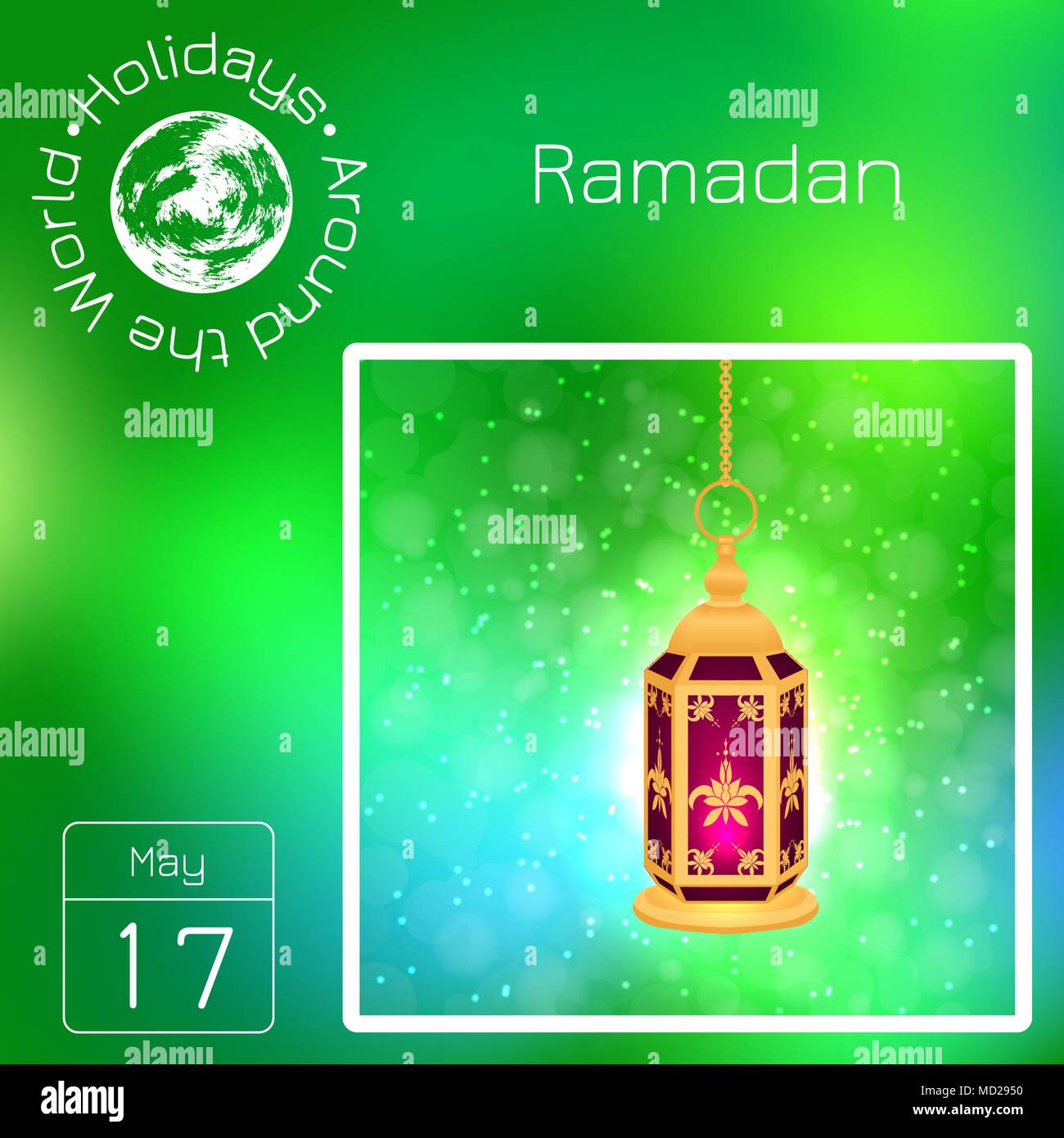 Calendar. Holidays Around the World. Event of each day. Green blur ...