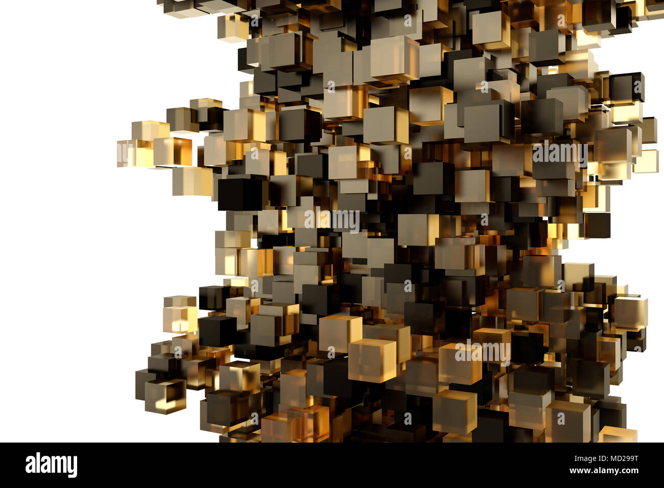 Abstract 3d rendering of chaotic cubes. Cubes in empty space ...