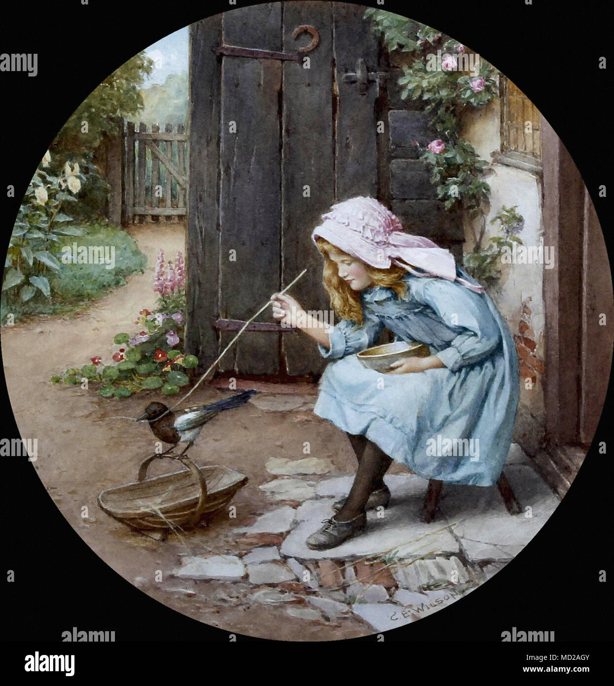 Wilson Charles Edward - Young Girl and Magpie Stock Photo - Alamy