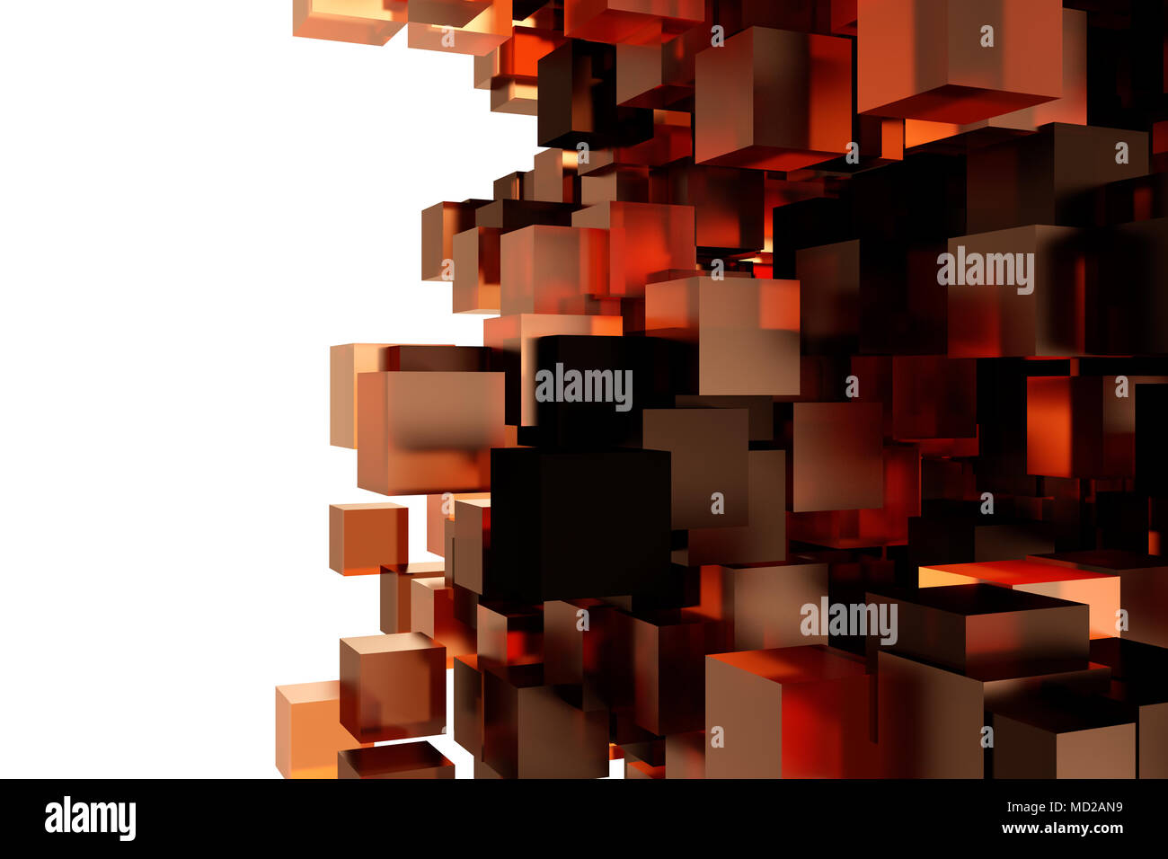 Abstract 3d rendering of chaotic cubes. Flying shapes in empty space. Dynamic background Stock ...