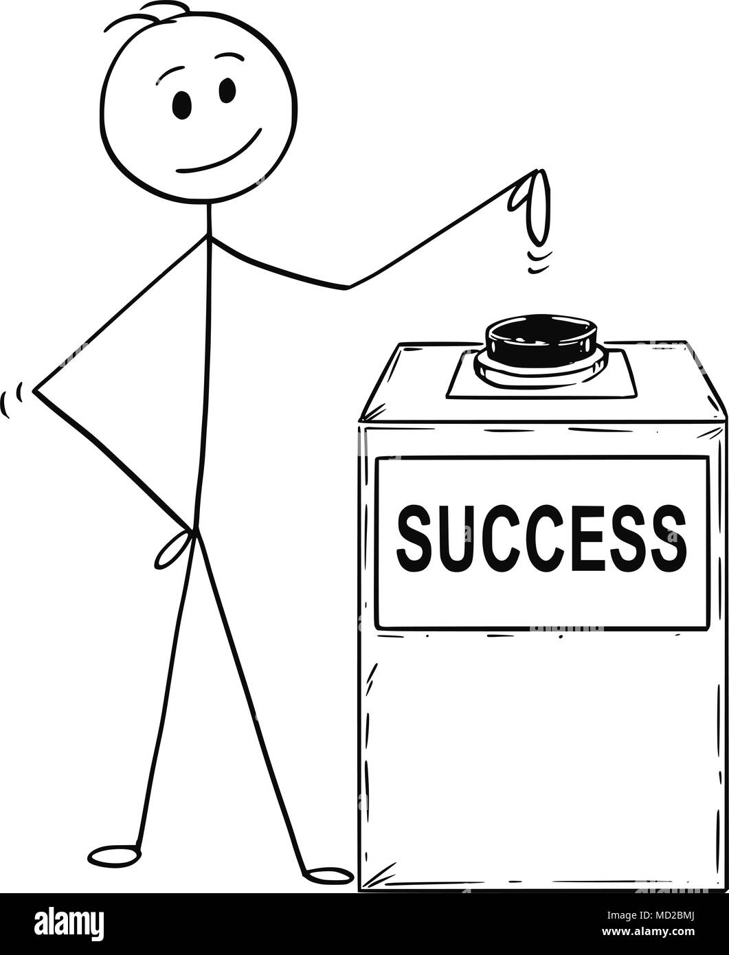 Cartoon of Man or Businessman Ready to Hit or Press the Success Button ...