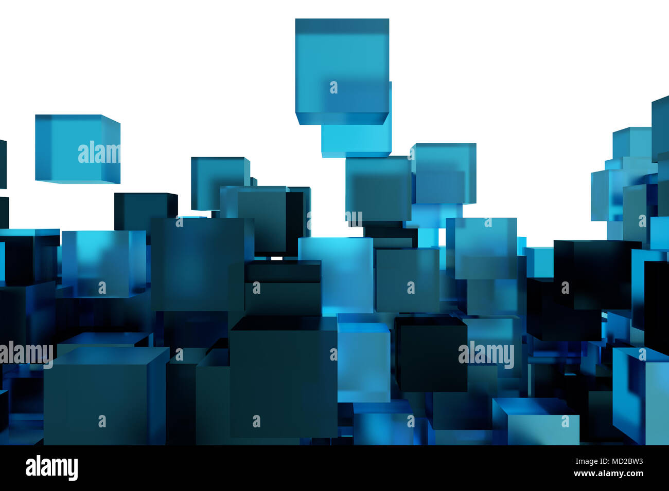 Abstract 3d rendering of chaotic cubes. Flying shapes in empty space. Futuristic background ...