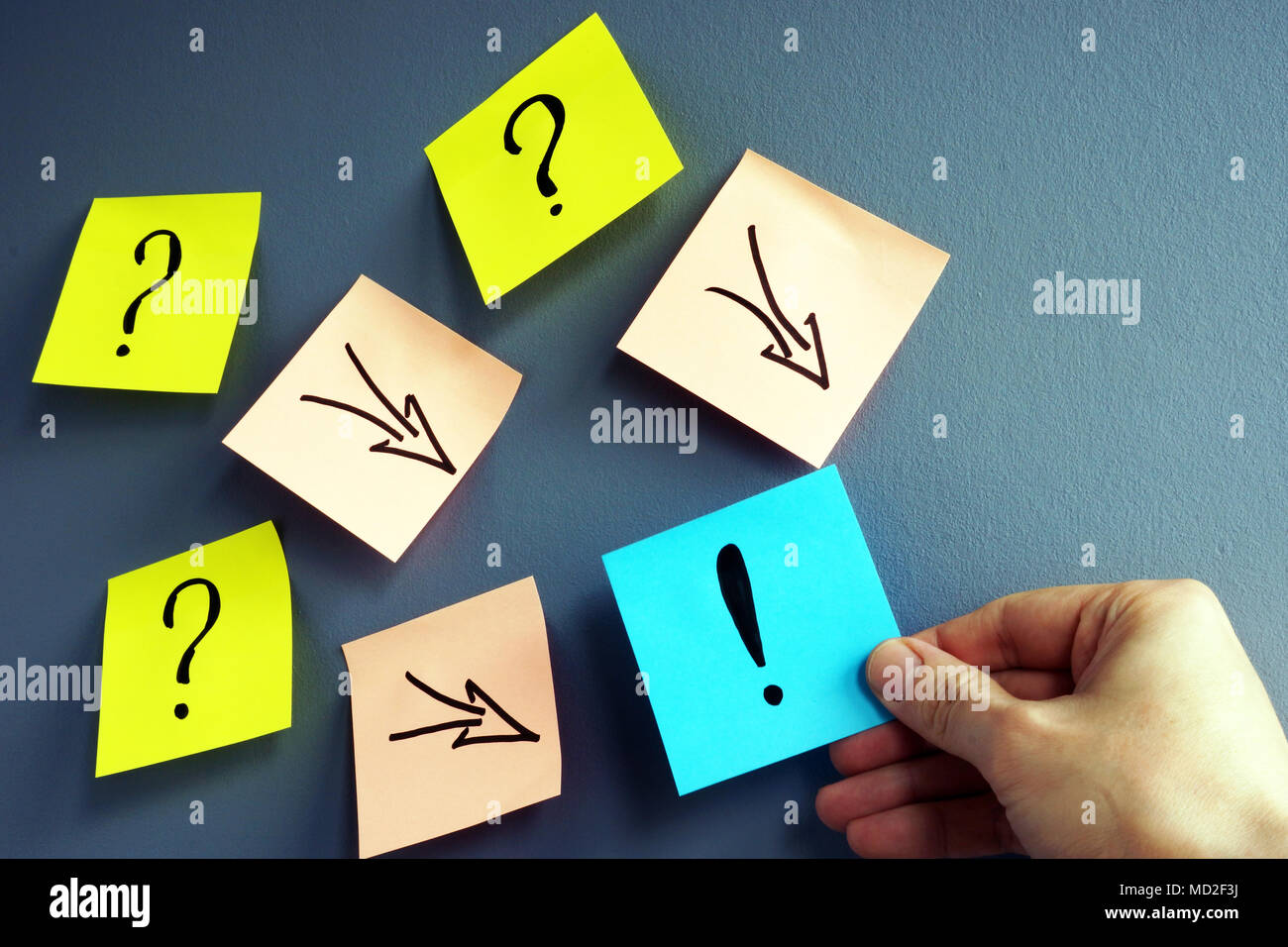 Solving of problem. Answer concept. Question marks and arrows to ...