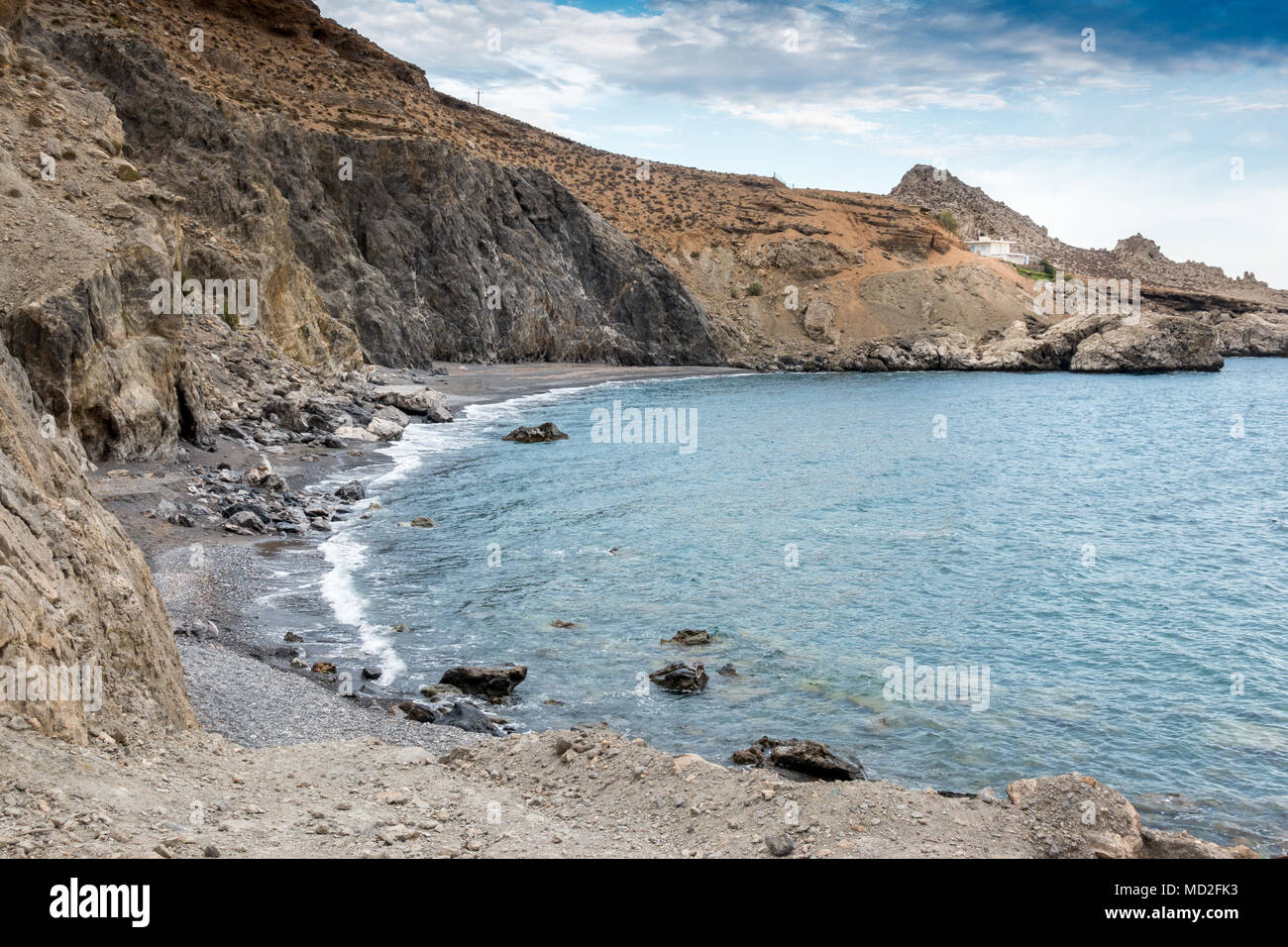 Scenic view of island and rocky cliff, Crete, Greece Stock Photo - Alamy