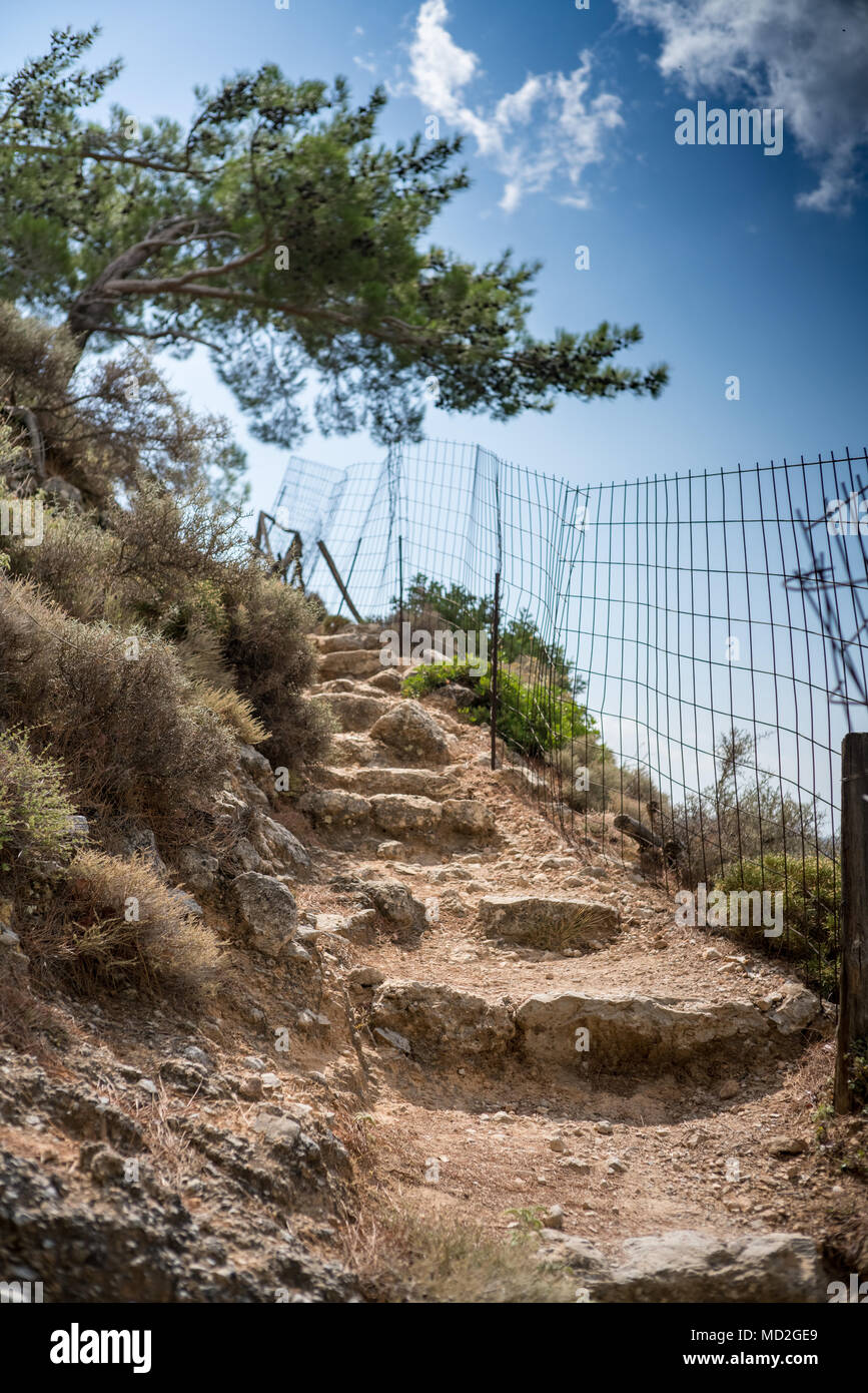 Steps pathway on hill, Crete, Greece Stock Photo - Alamy
