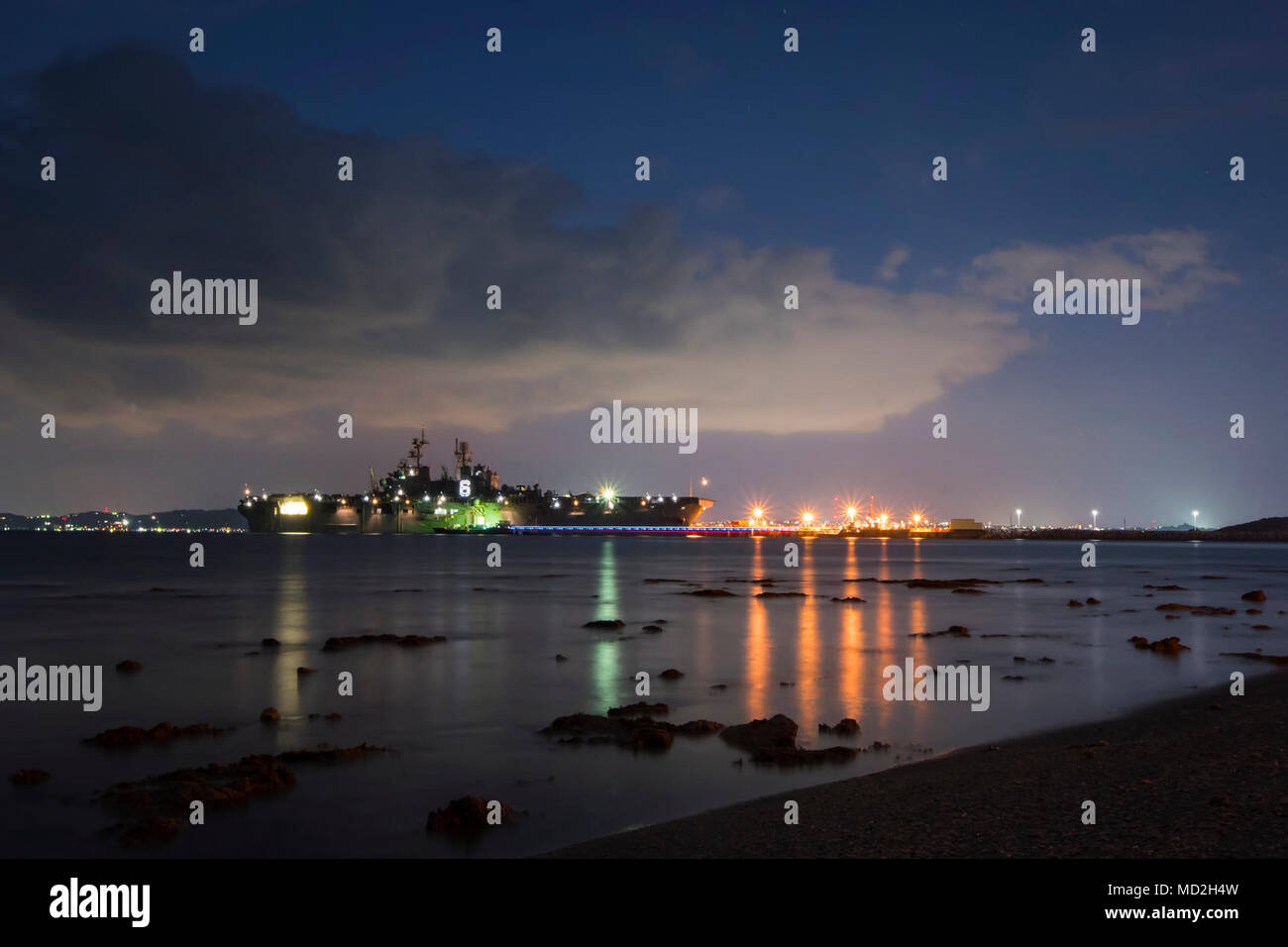WHITE BEACH, Okinawa (March 26, 2018) The amphibious assault ship USS ...