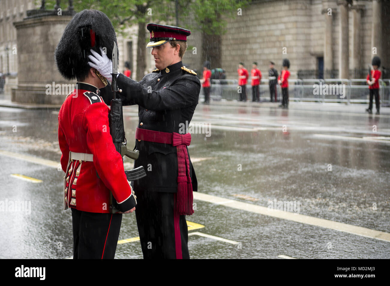 LONDON - MAY 18, 2016: Guard standing at attention is inspected by ...