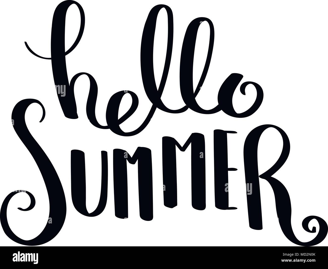 Hello Summer. Handwritten calligraphy quote card or poster. Hand drawn ...