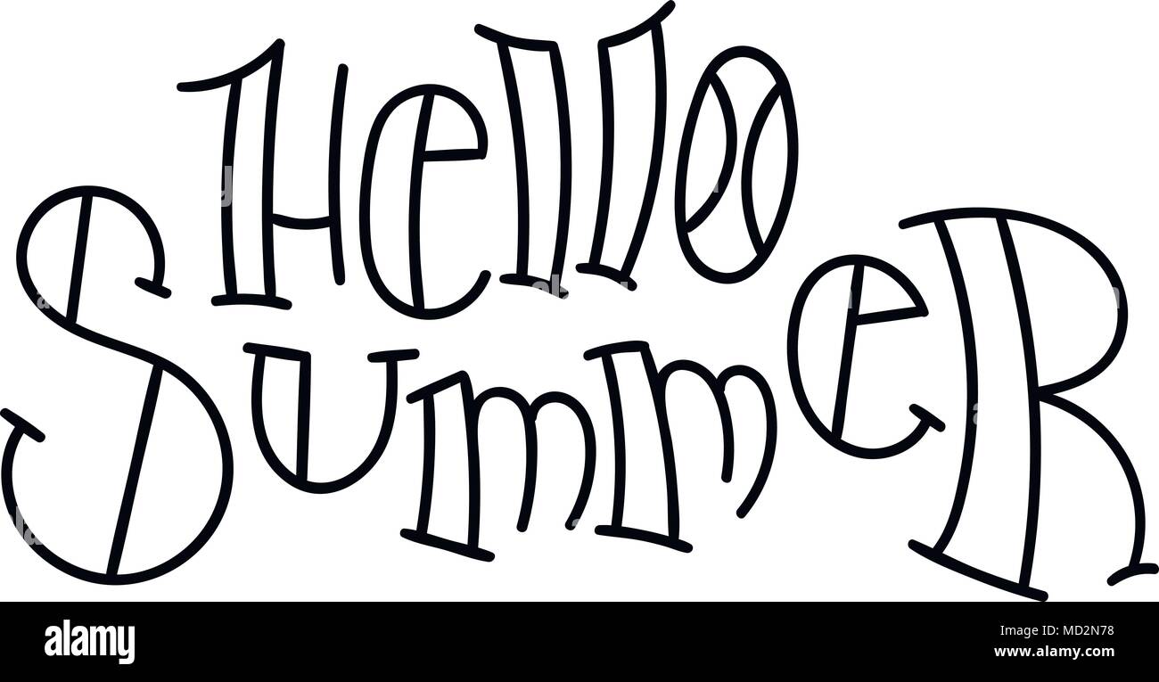 Hello Summer. Handwritten calligraphy quote card or poster. Hand drawn ...