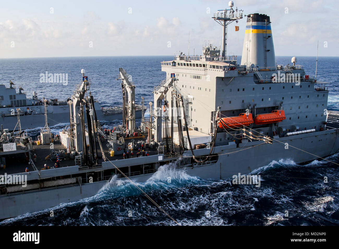 The USNS Tippecanoe (T-AO-199) delivers fuel lines to the USS Wasp (LHD ...