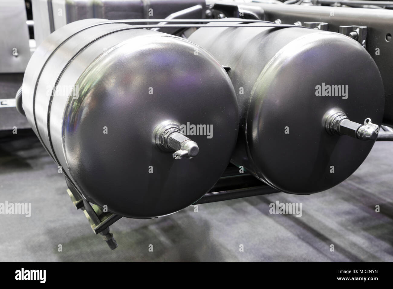 Air tanks for brake system of truck Stock Photo - Alamy